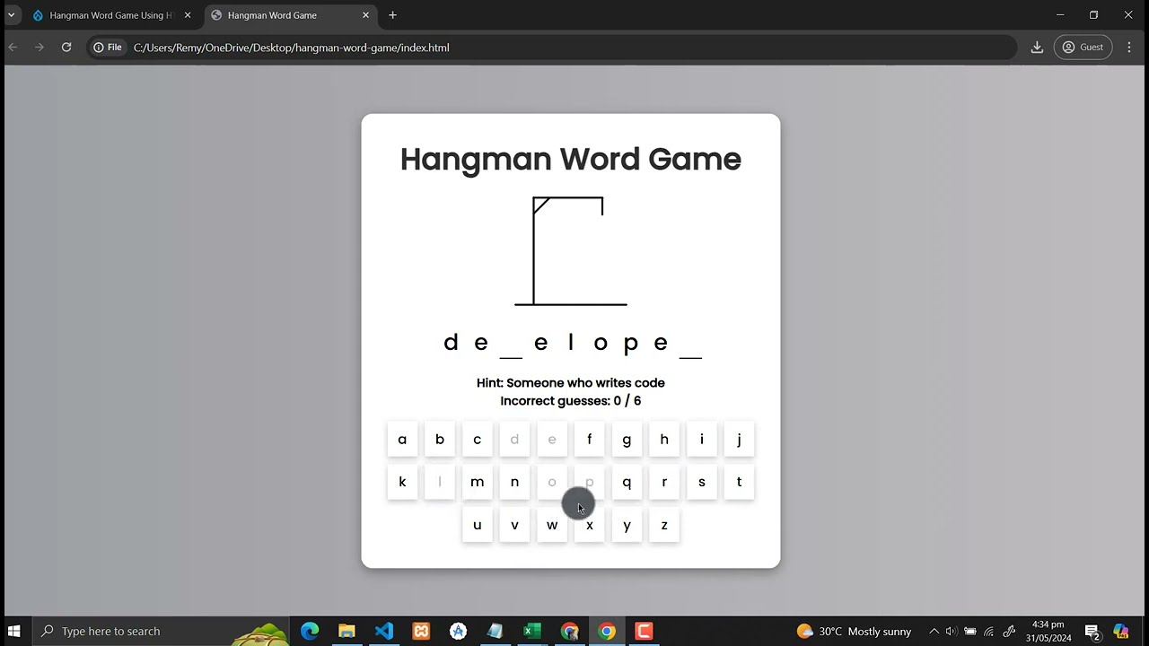 Hangman Word Game Using HTML, CSS and JavaScript with Source Code