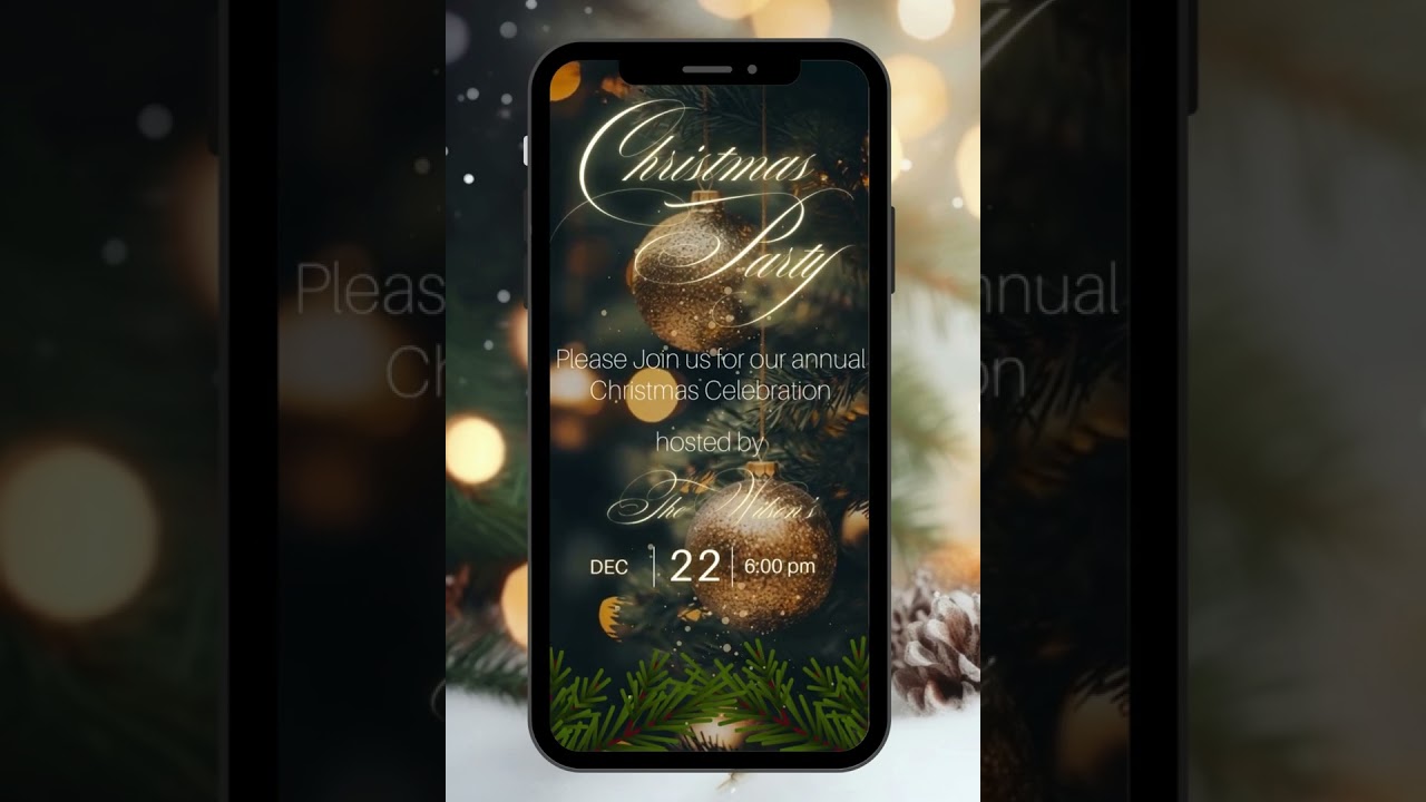 Classic Christmas Party Invitation Template: DIY Christmas Gold Tree Dinner Invite Glitzy Holiday