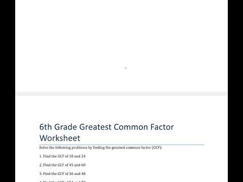 Greatest Common Factor Worksheet and Answers