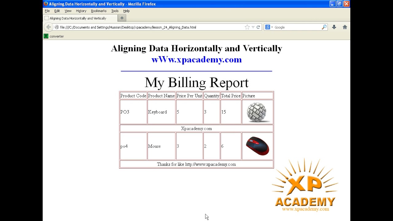 table-aligning in html - html tutorial  - html align attribute | html valign attribute