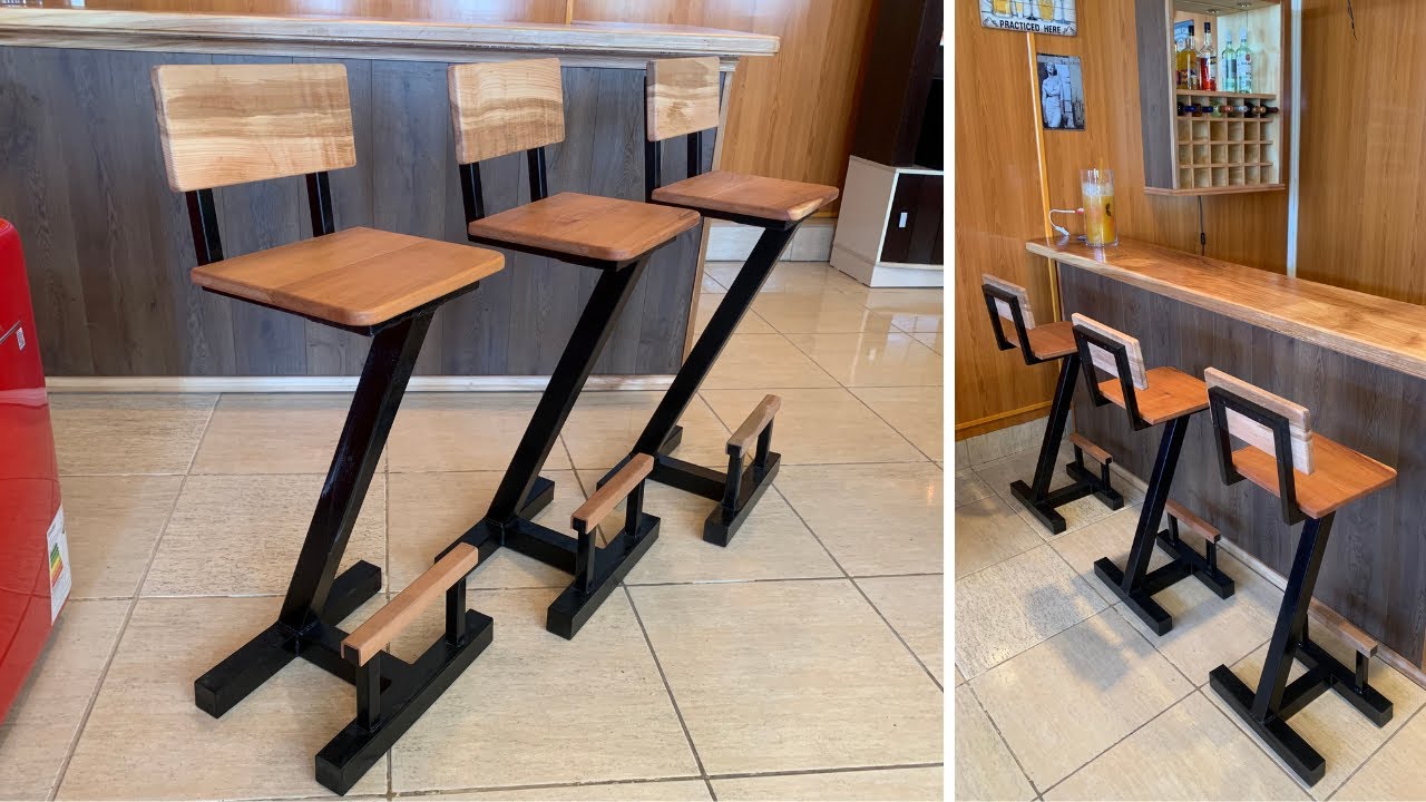 Wooden and metal chair, bench or stool for a bar