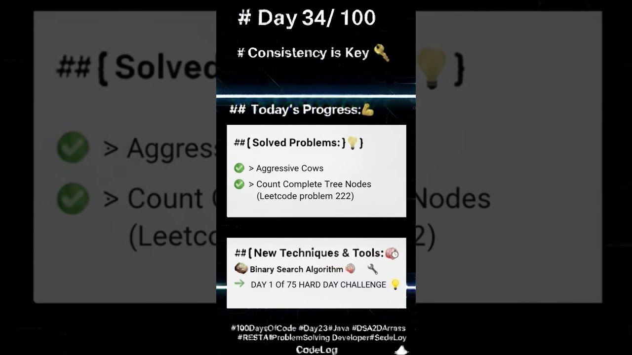 DAY 34/ 100 DAYS CODING CHALLENGE #100daysofcode #75hardchallenge #consistency #motivation #top1%