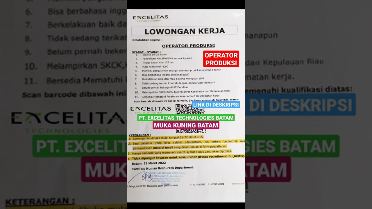 Loker Operator Produksi PT Excelitas Technologies Batam hari ini #Shorts #Excelitas #Loker