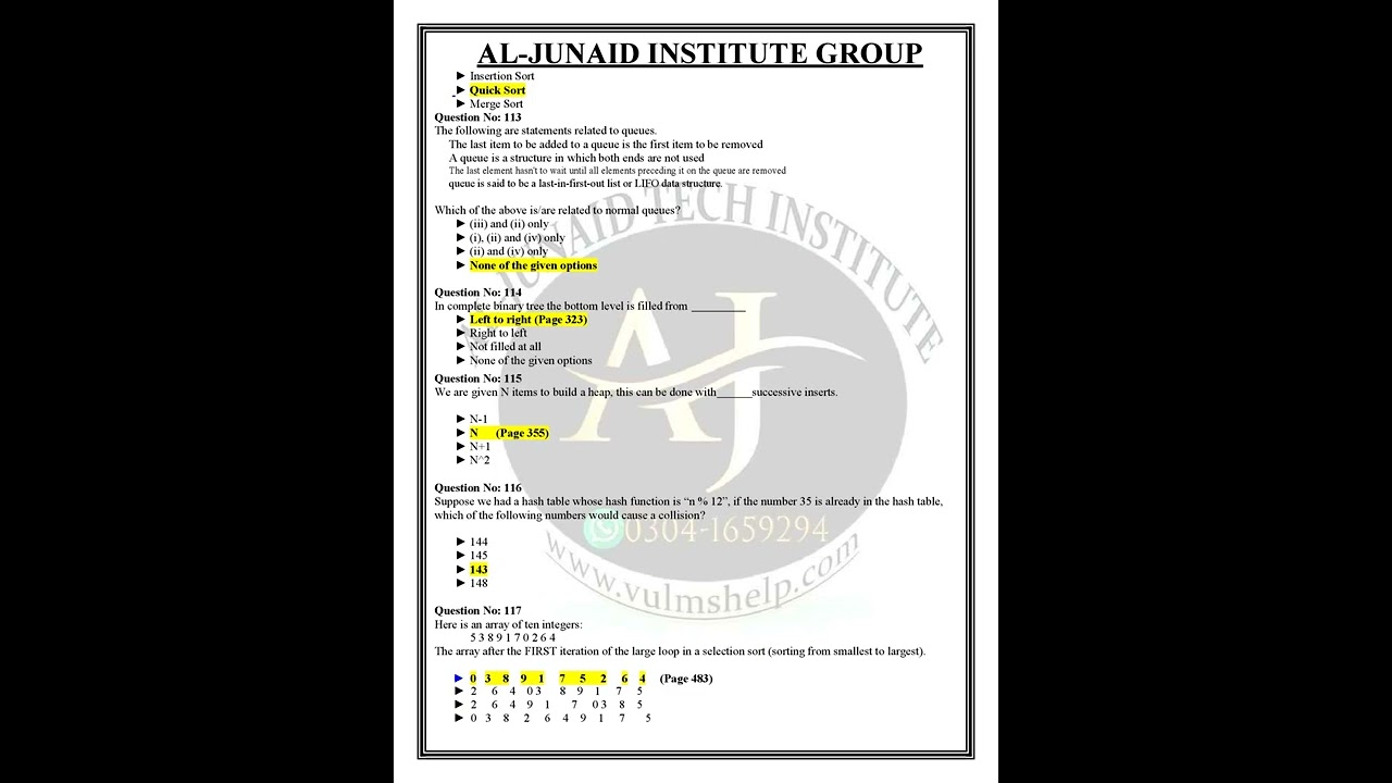 CS301 SOLVED MCQs FINAL TERM BY JUNAID