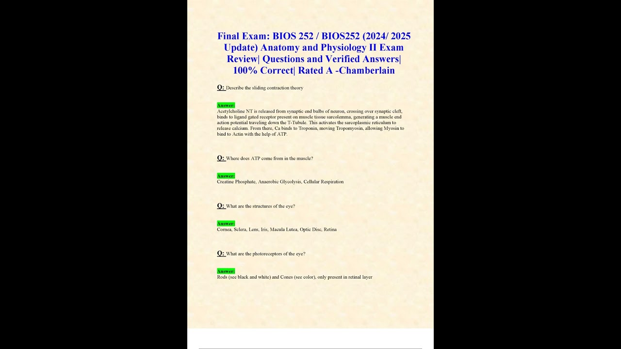 FINAL EXAM BIOS 252 BIOS252 2024 2025 UPDATE ANATOMY AND PHYSIOLOGY II EXAM REVIEW QUESTIONS AND VER