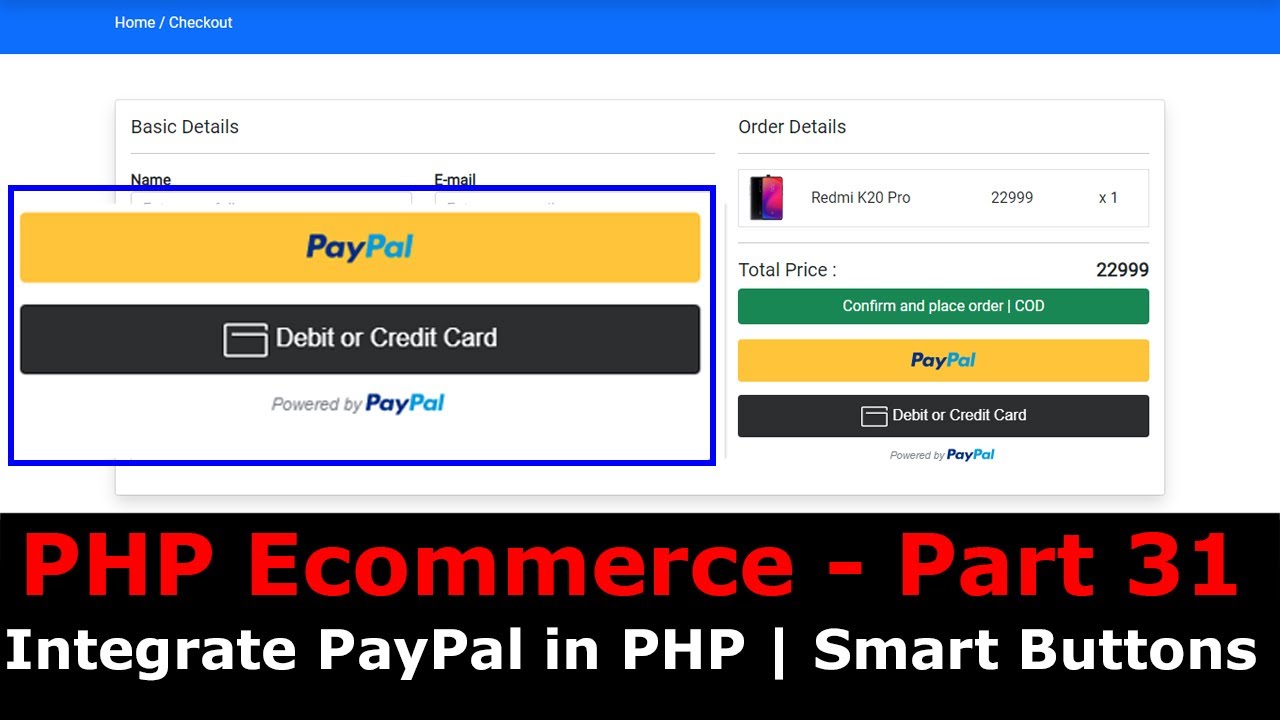 PHP Ecom Part 31: How to integrate PayPal payment gateway in PHP | PayPal smart buttons checkout