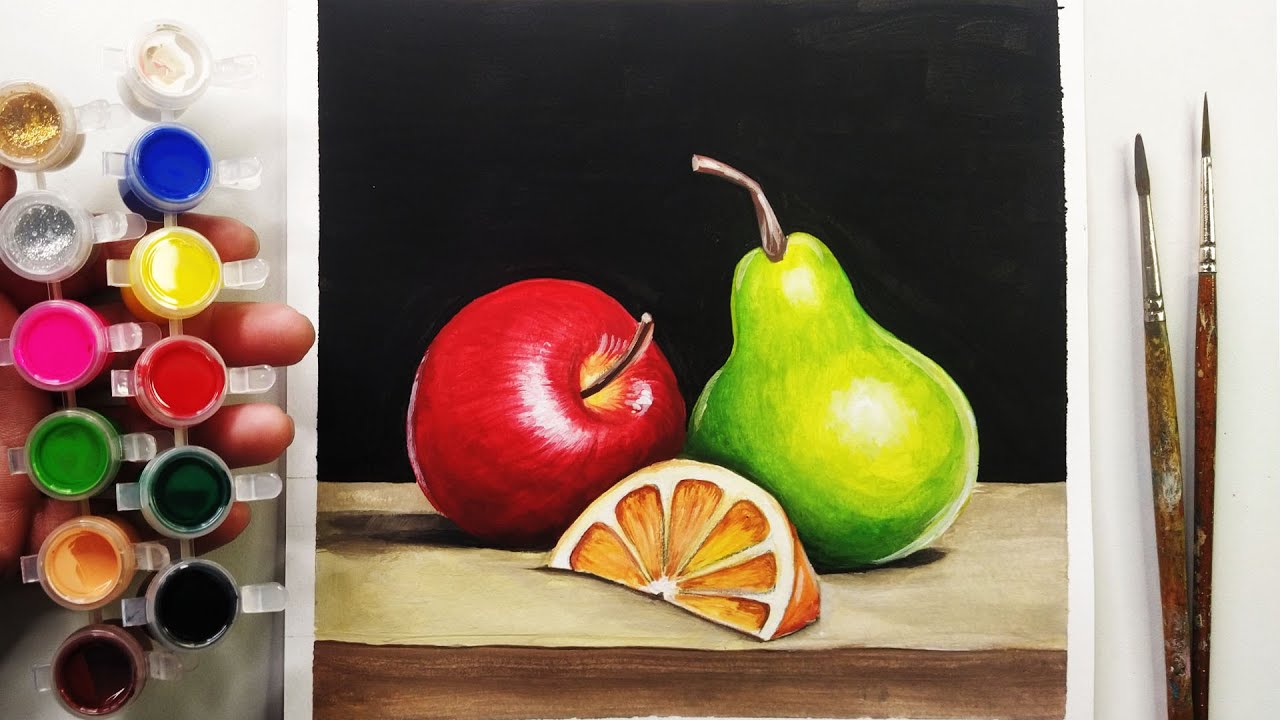 Realistic Painting In Only 10 Rs. Colors | Still Life Fruits Drawing Painting Step By Step