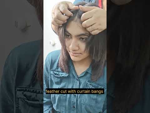 curtain bangs with feather 🪶 haircut / school girl keliye short hair cut #haircut #shorts #banghair