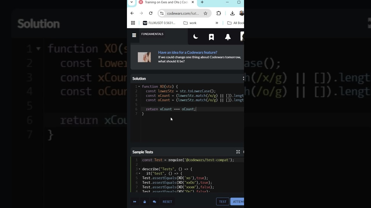 solve Exes and Ohs Kata 7 codewars javascipt #codewars #kata #learntocode #js #problemsolving