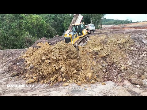 Mind-Blowing Mountain Road Construction: Clearing and Grubbing By Bulldozer vs. Stone Truck!