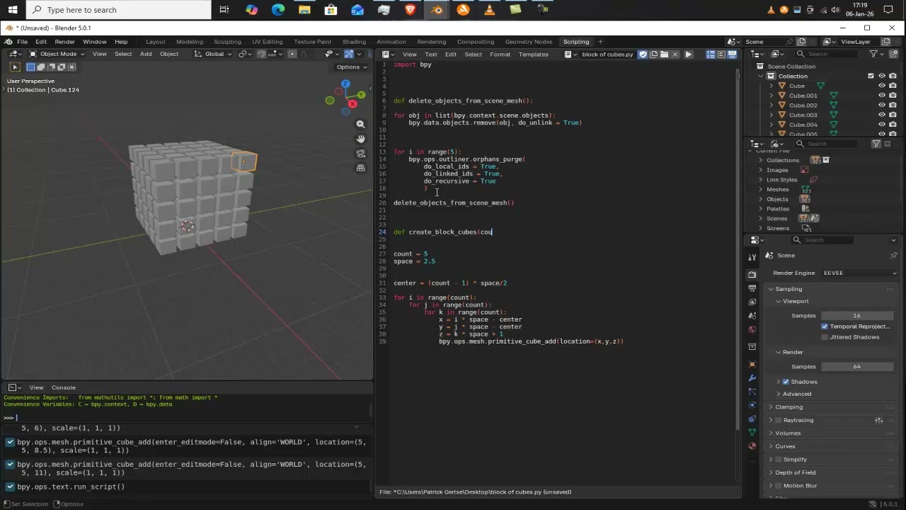 Blender Python Tutorial: Create a Grid of Cubes - Part 3