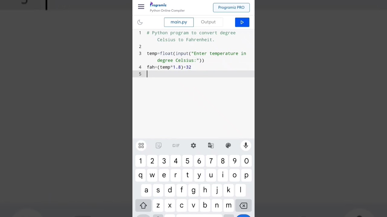 Temperature conversion program in python. #shorts #short #shortvideo #shortsfeed #subscribe #python