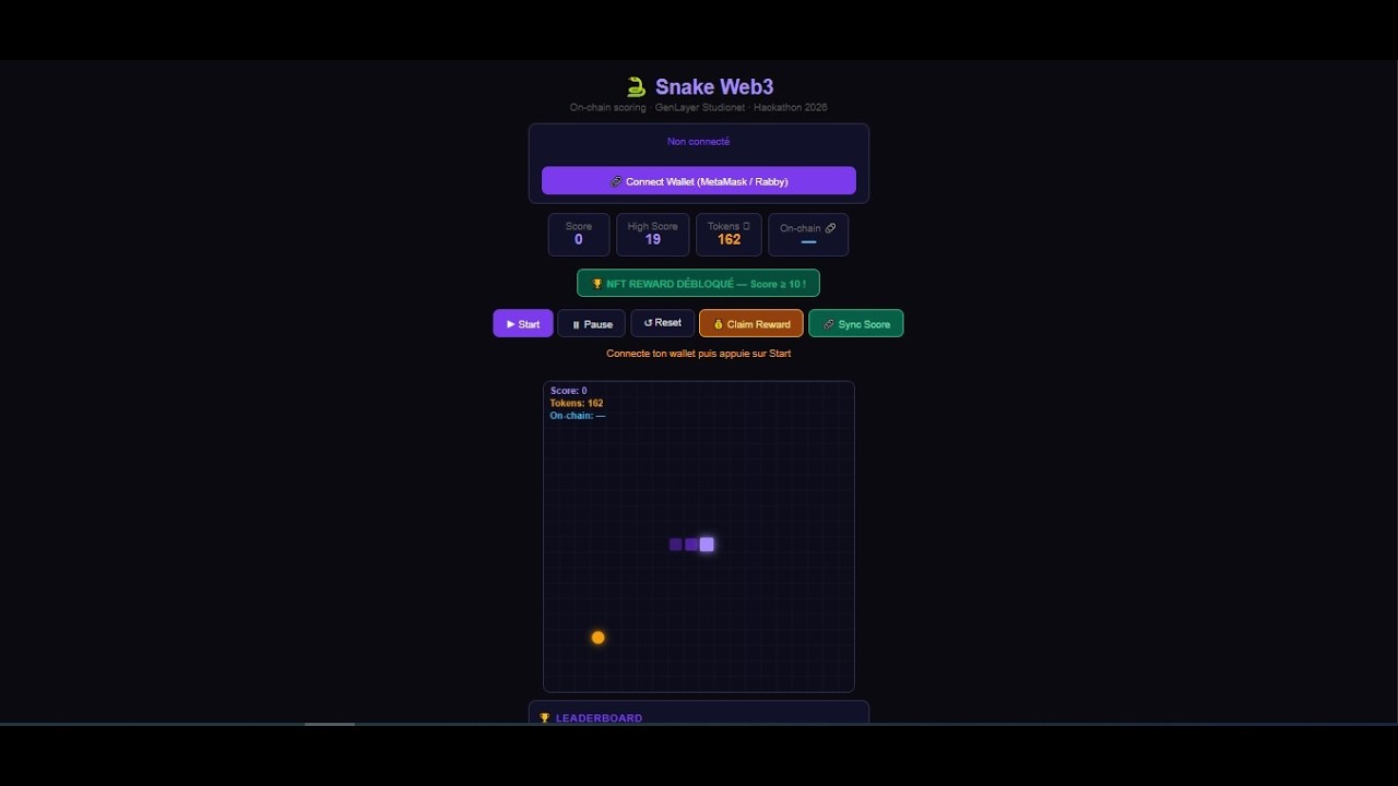 🚀 Launch of Snake Web3 – a fully on-chain Snake game with AI weather oracle on #GenLayer.