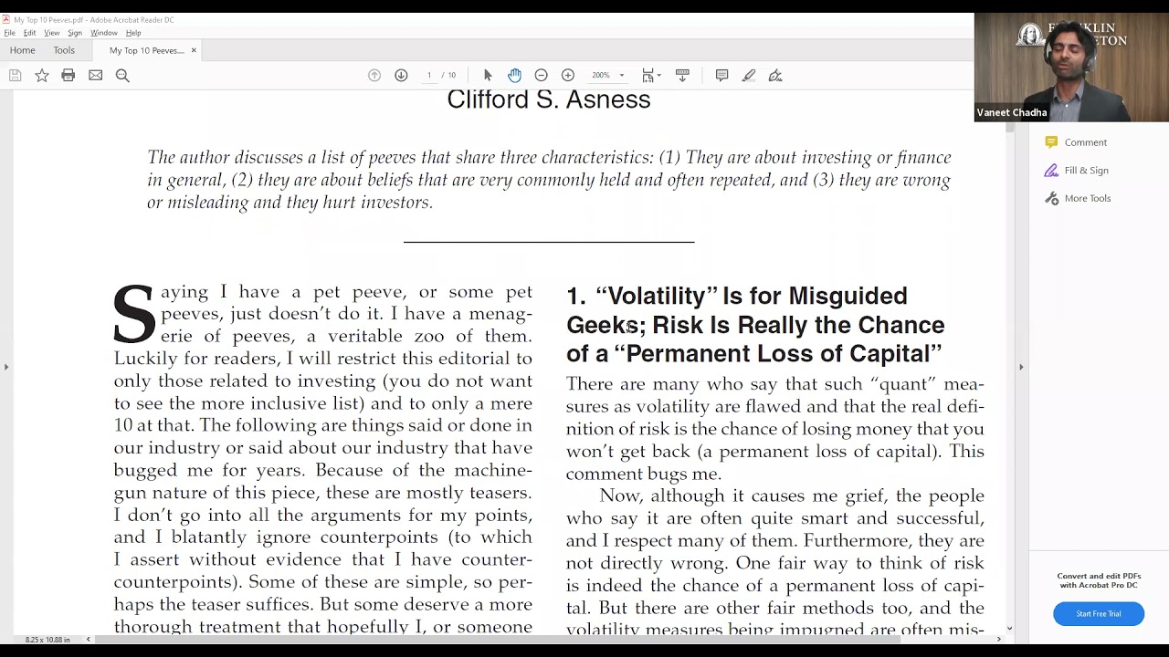 Webinar on Data Analytics & Financial Segment-Mr. Vaneet Chadha ,Franklin Templeton USA)