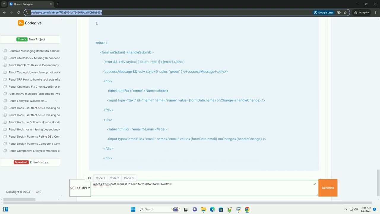 reactjs axios post request to send form data Stack Overflow