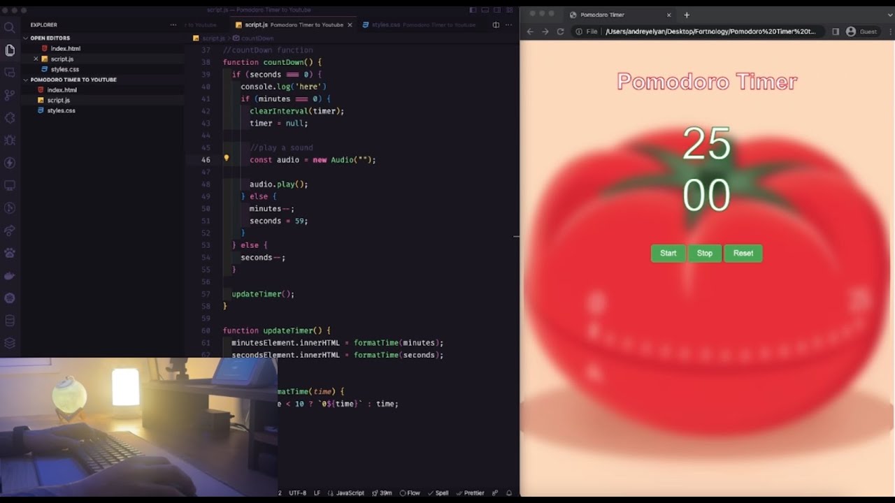ASMR Programming - Pomodoro Timer in Javascript - No Talking