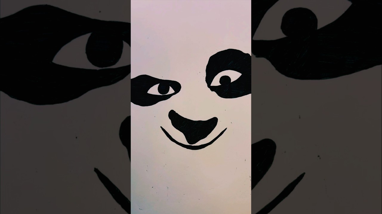 🐼 Minimalist Panda Face Drawing | Black Ink Line Art #shorts