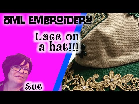 Designs in Machine Embroidery: hat hooping and stitching some Lace!