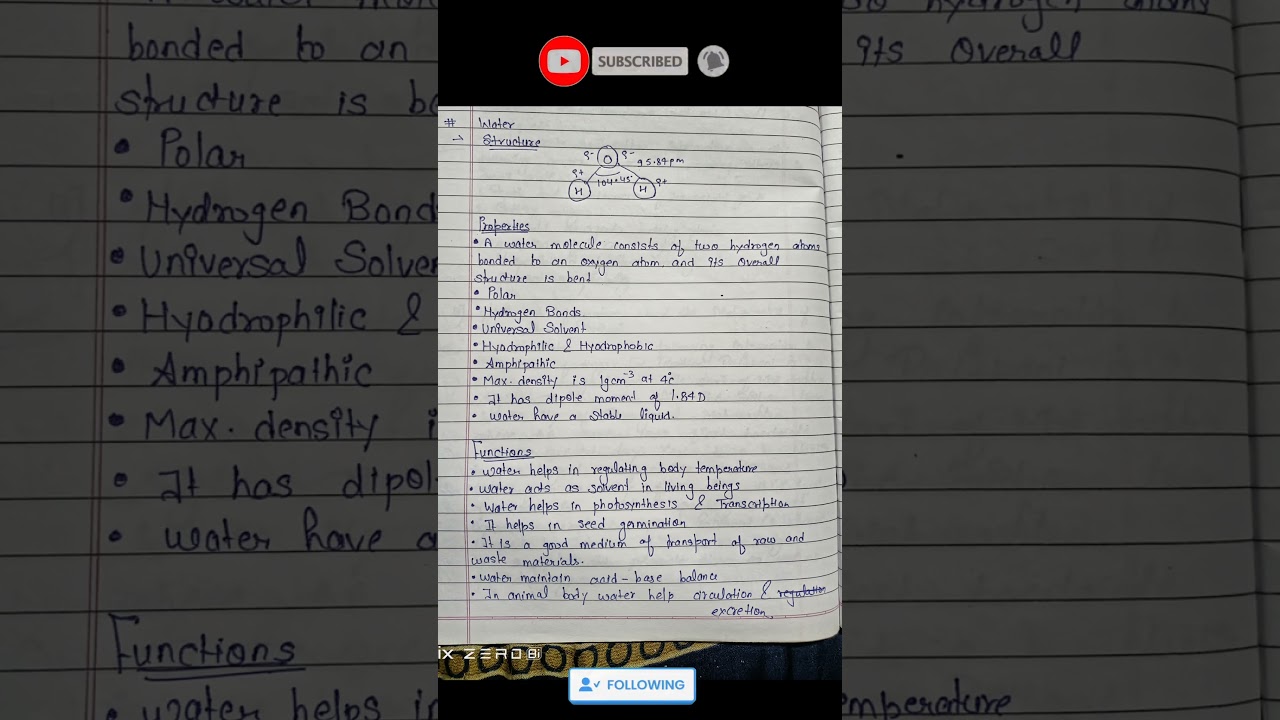 Water || Structure , Properties, Function #class #jee #biologynotes #biology #physic #biologyclass