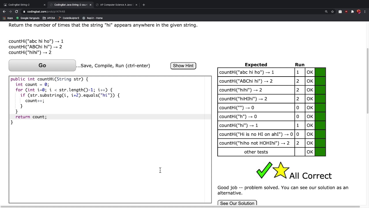 CodingBat String 2 CountHi