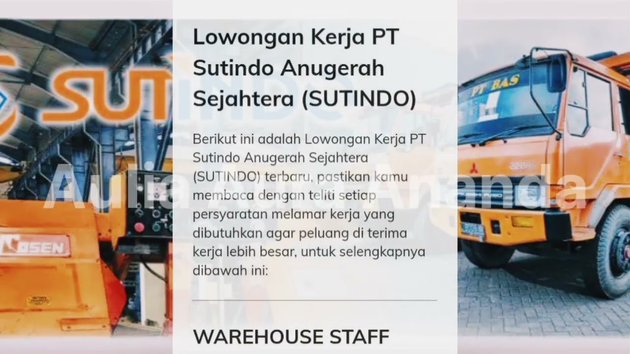 Loker PT.Sutindo Anugerah Sejahtera (SUTINDO)- Juli 2023- SMA/SMK