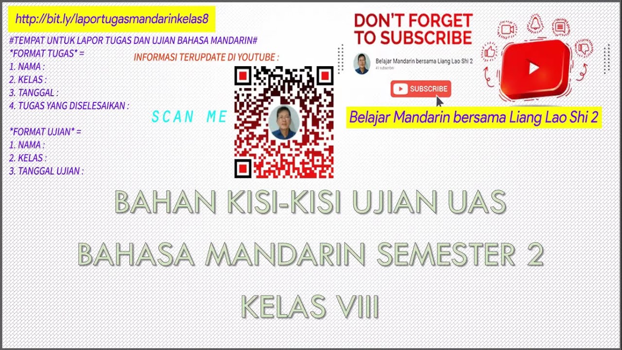 KISI KISI UJIAN UAS SEMESTER 2 KELAS VIII - CONTOH SOAL UJIAN MANDARIN | LEARN CHINESE EXAM