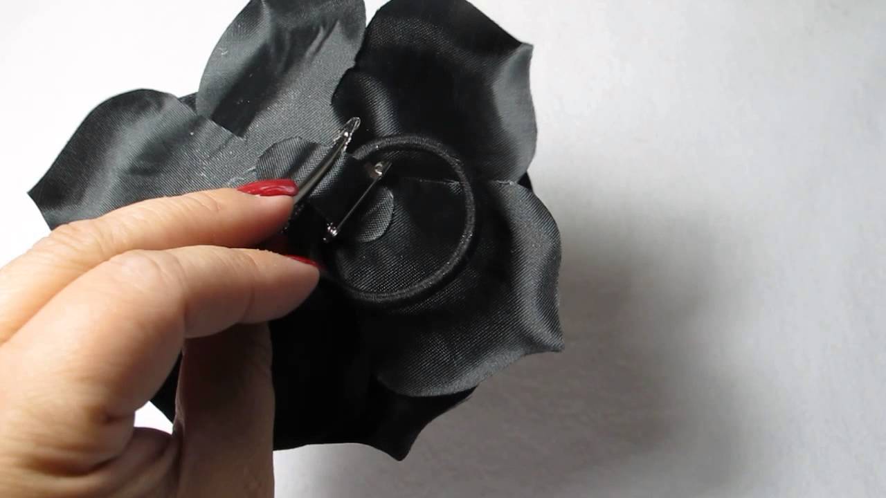 Large Black Rose Hair Flower Clip, Pin and Pony