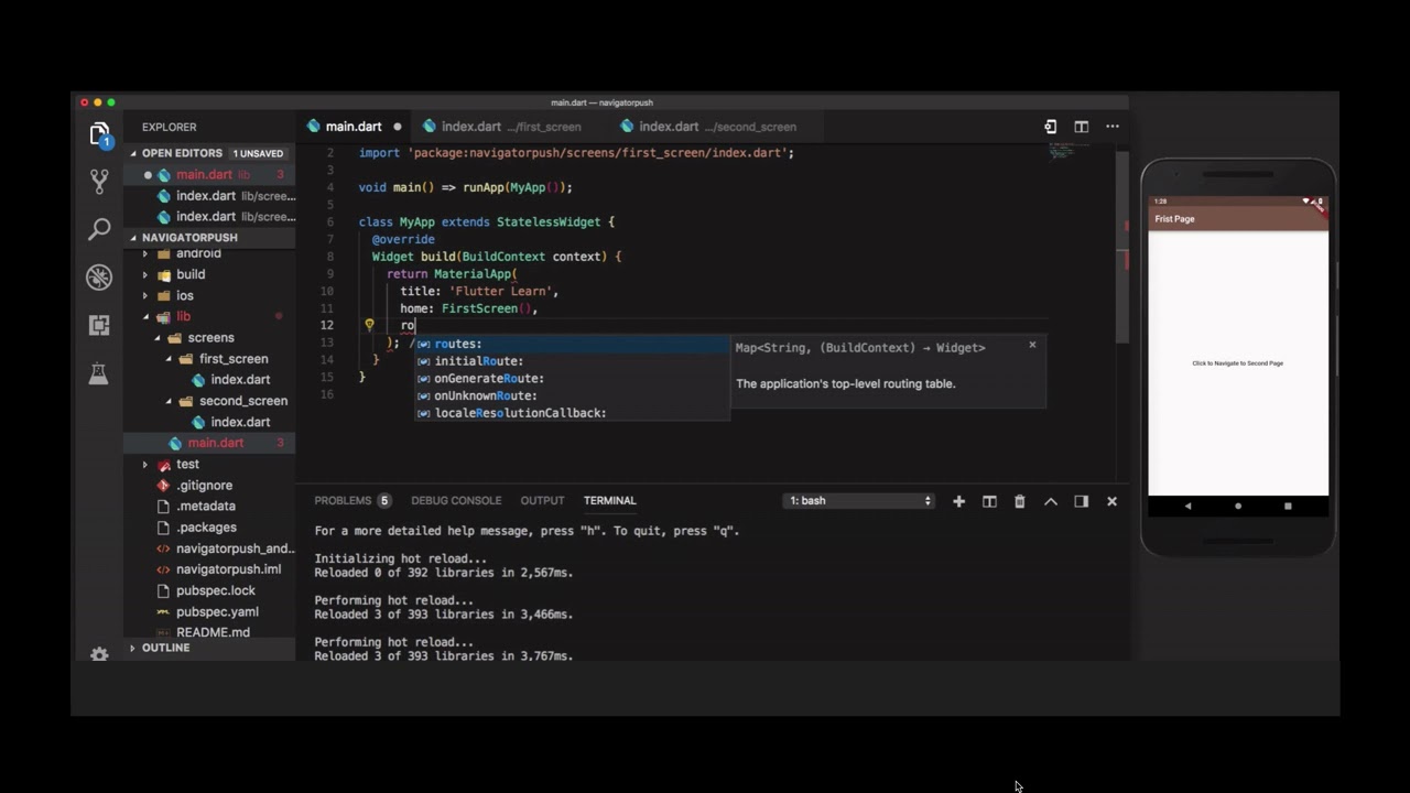 Flutter Tutorial - 26 | Navigator pushNamed()