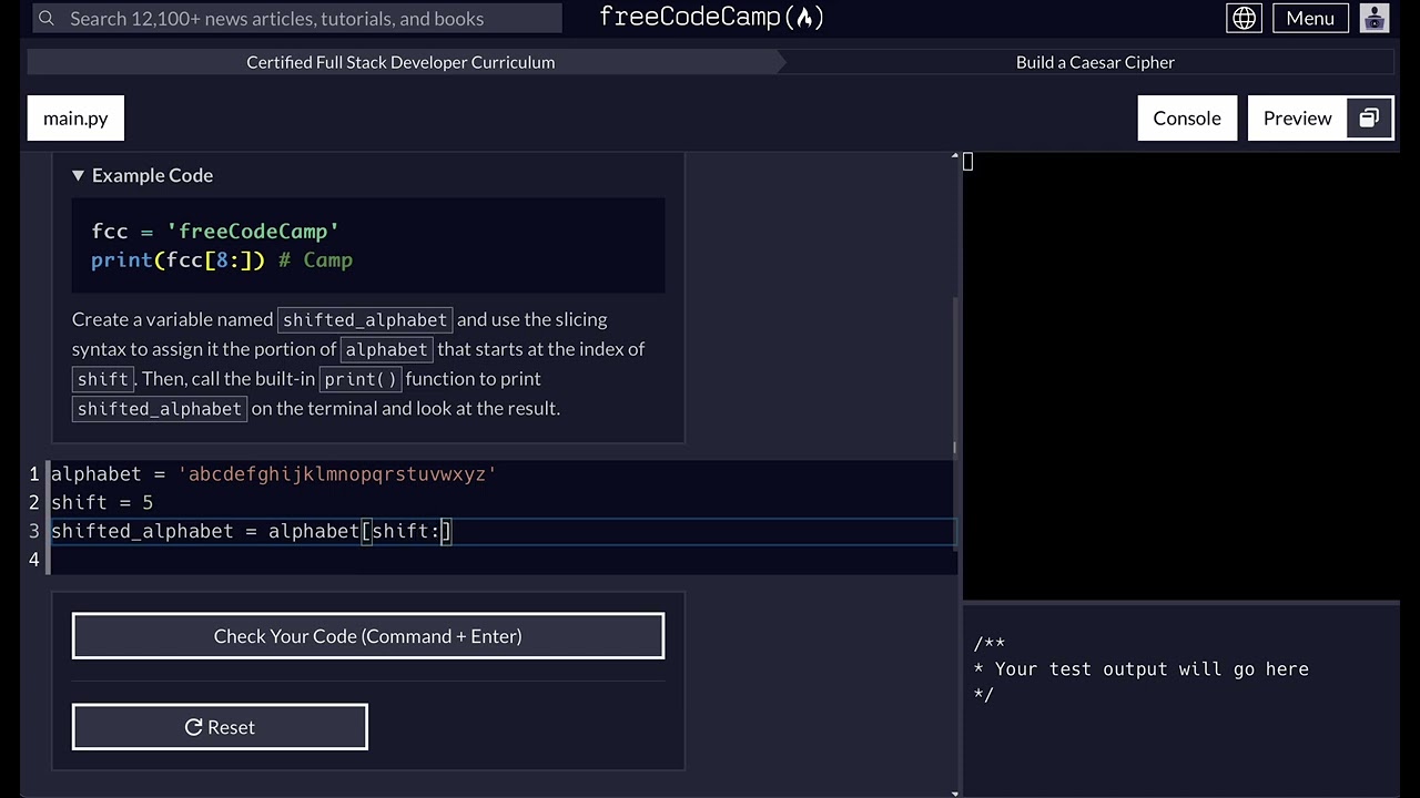 FreeCodeCamp - Python Project - Step 3 of 25 - Caesar Cipher
