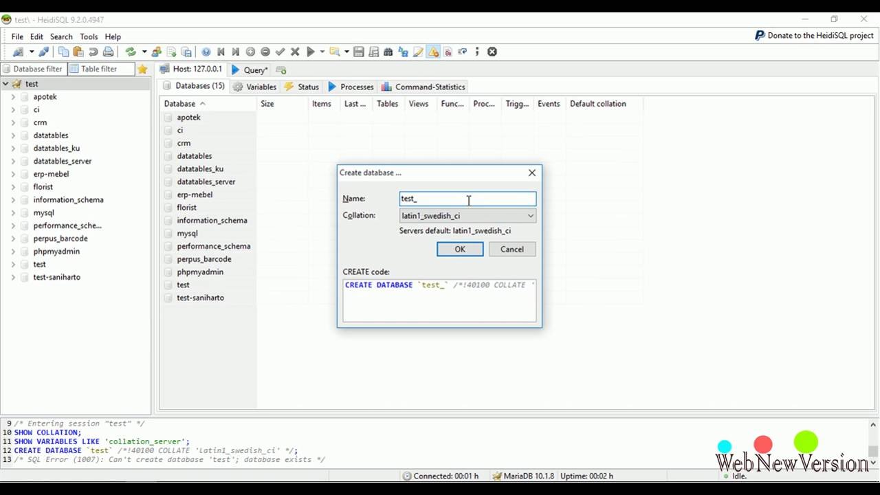 Tutorial HeidiSQL with MariaDB and MySQL Part 2   Introduction and Create Database