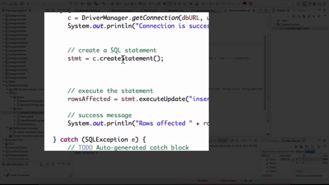 JavaEE Web App 07 - Database 5 - SQL delete example