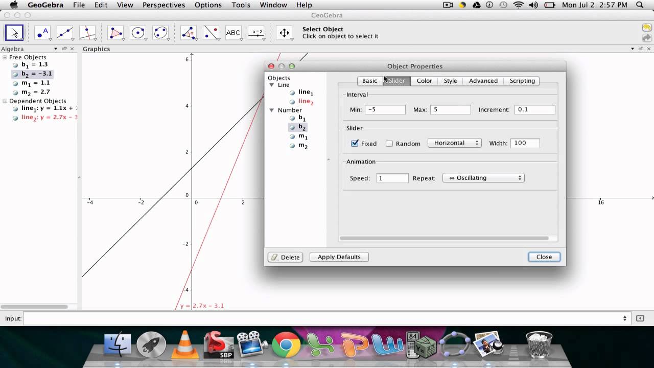 Geogebra - Intersections of Lines