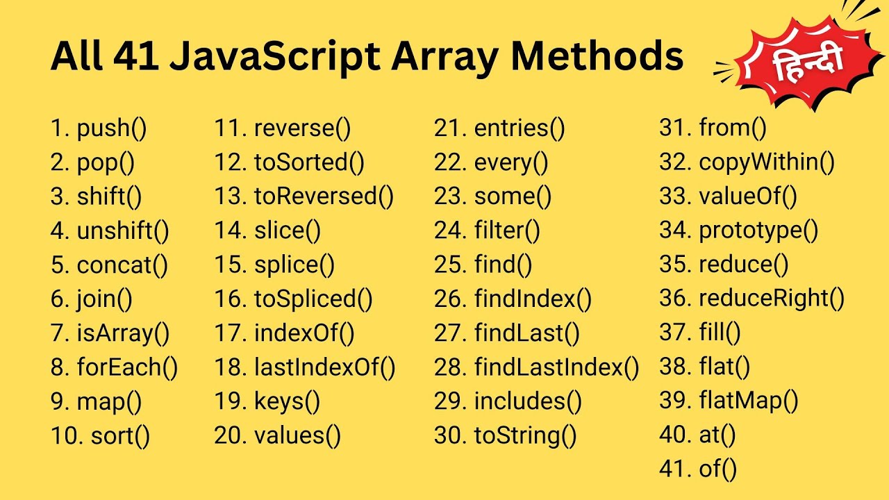 All 41 JavaScript Array Methods in One Video || Hindi