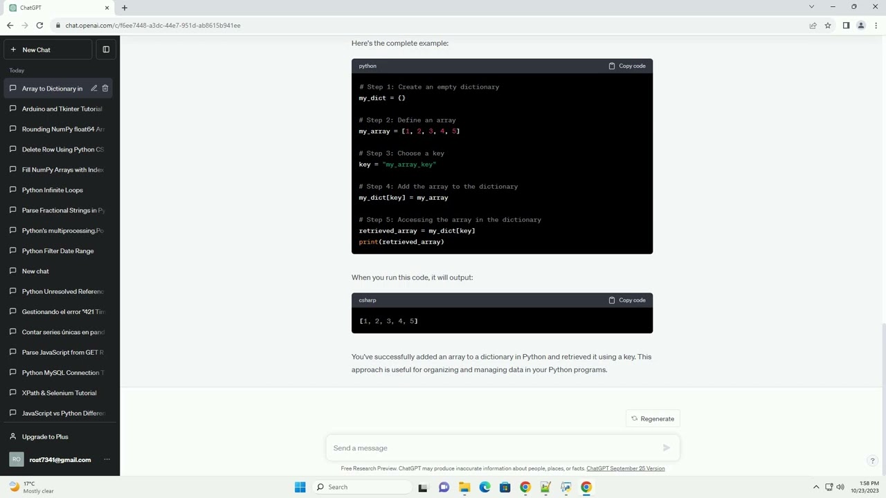 How to add array values to dictionary in python