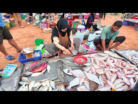 Famous Seafood Fish Market in Town (THAILAND)  , Amazing Village Market