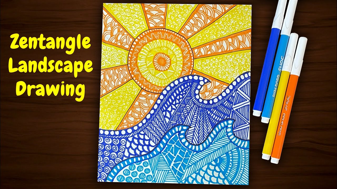 How to draw Zentangle Pattern Landscape Drawing | Landscape Drawing Zentangle | Shylin’s Sketchbook