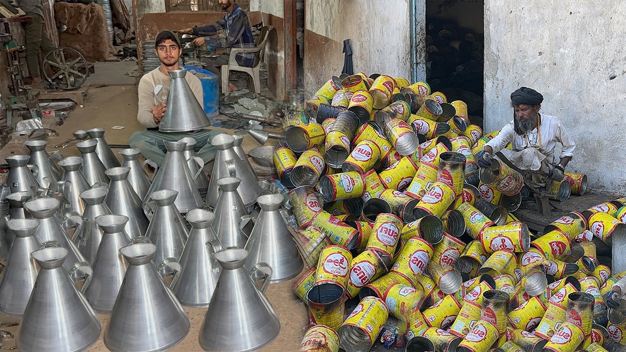 Incredible Recycling Process | Old Metal Cans Are Turned into New Conical Measuring Cans
