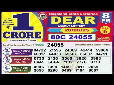 Dear Lottery Sambad Evening 8 PM today 20.06.25 Nagaland State Lottery Result