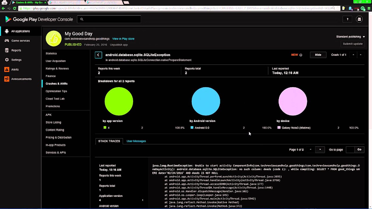 What does a crash report look like from an Android dev end
