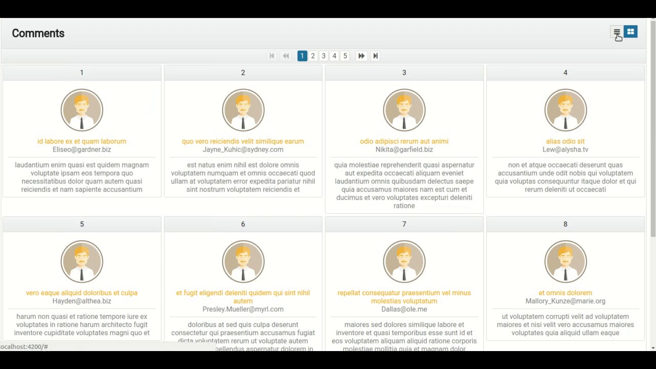 Primeng: DataView displays data in grid or list layout with lazy loading and pagination.