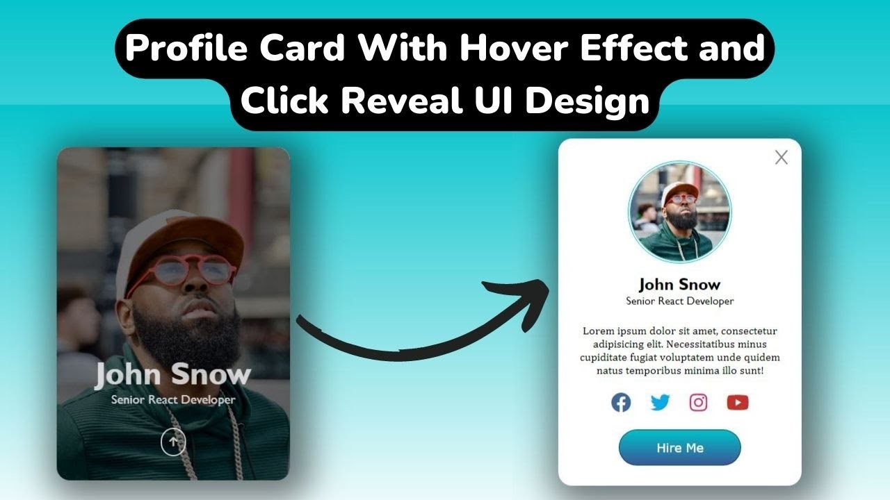 Animated Profile Card With Hover Text Overlay Effect | HTML CSS JavaScript