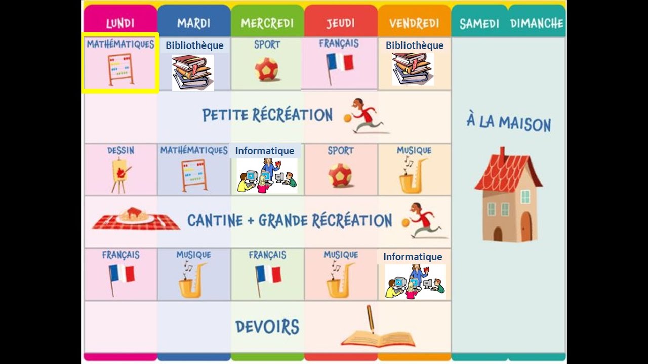 Mon emploi du temps (My school schedule)
