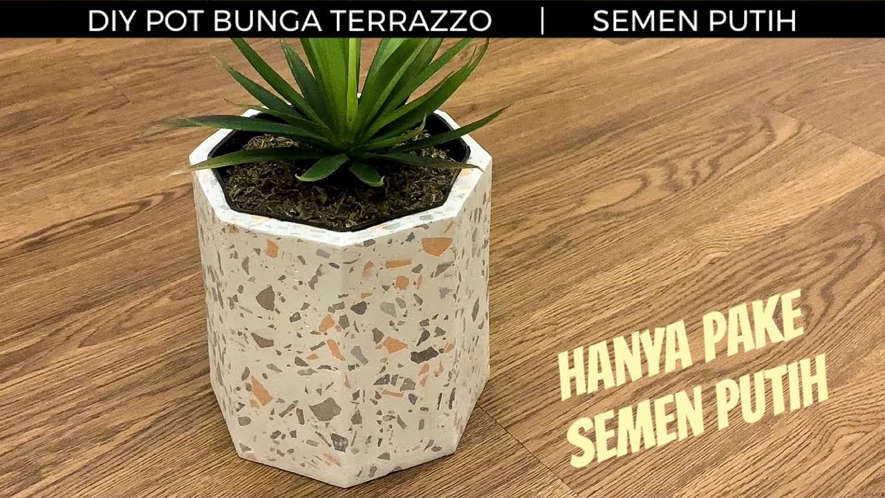 [ENG SUB] DIY vas pot bunga terrazzo dari semen putih | DIY Terrazzo vase from white cement