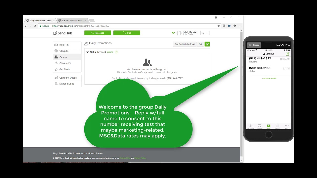 Using Groups and text-to-join Keywords on SendHub