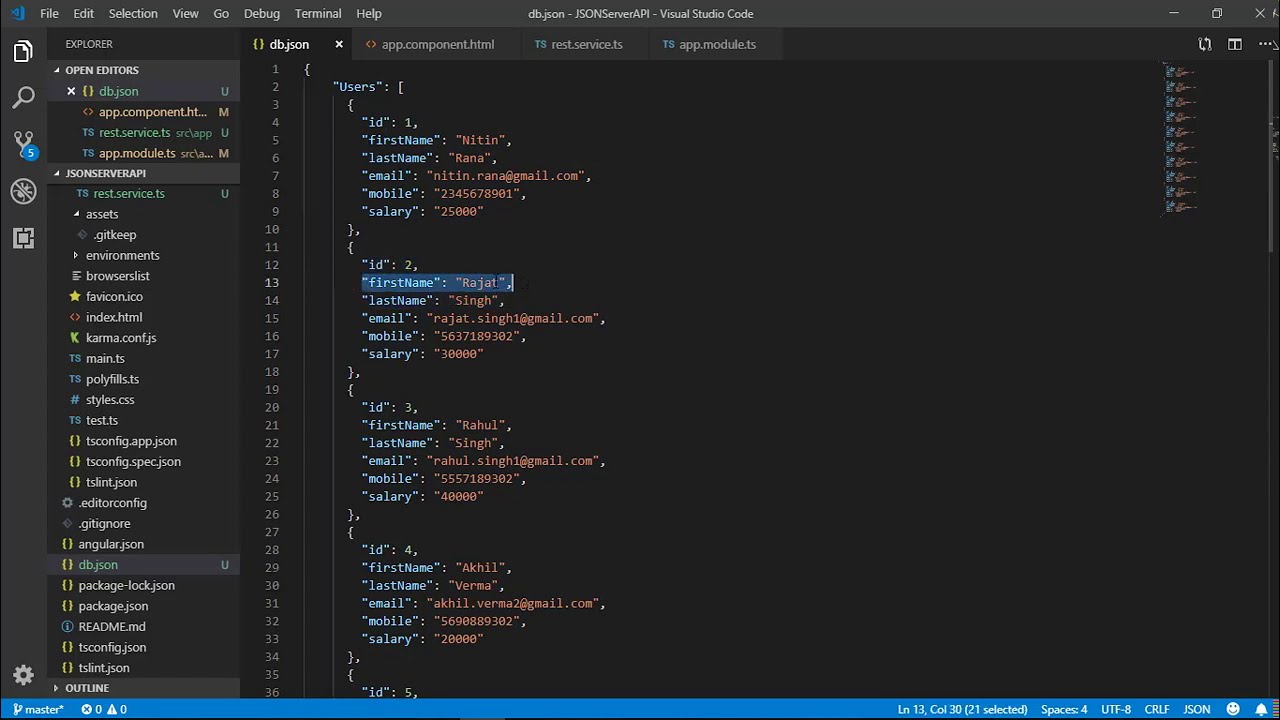 Display Table in Angular using JSON Server Rest API