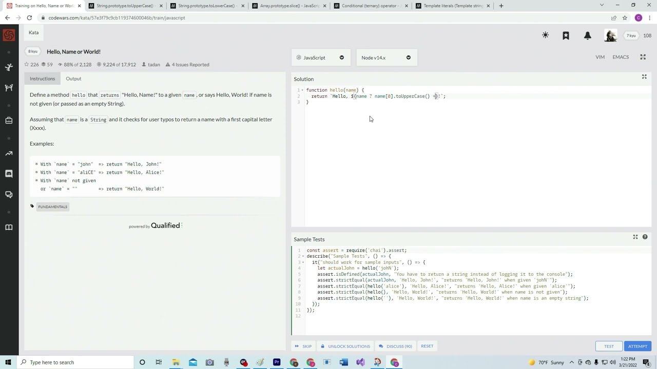 Codewars 8 kyu Hello, Name or World! JavaScript