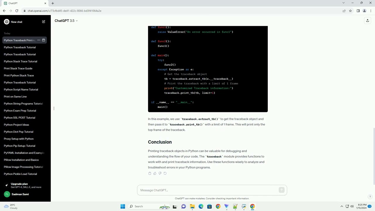 python print traceback object