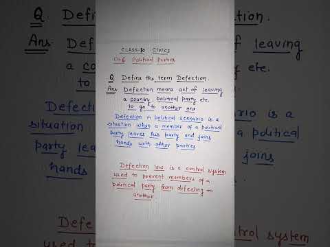 Explain the term DEFECTION. Class -10 CIVICS Chapter.6 Political Parties.