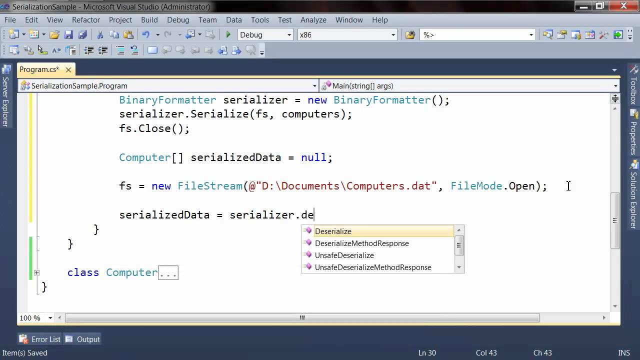 Simple binary and soap Serialization using .NET and C#