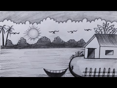 Drawing pictures | Drawing house | Nature drawing | Scenery Drawing With Pencil